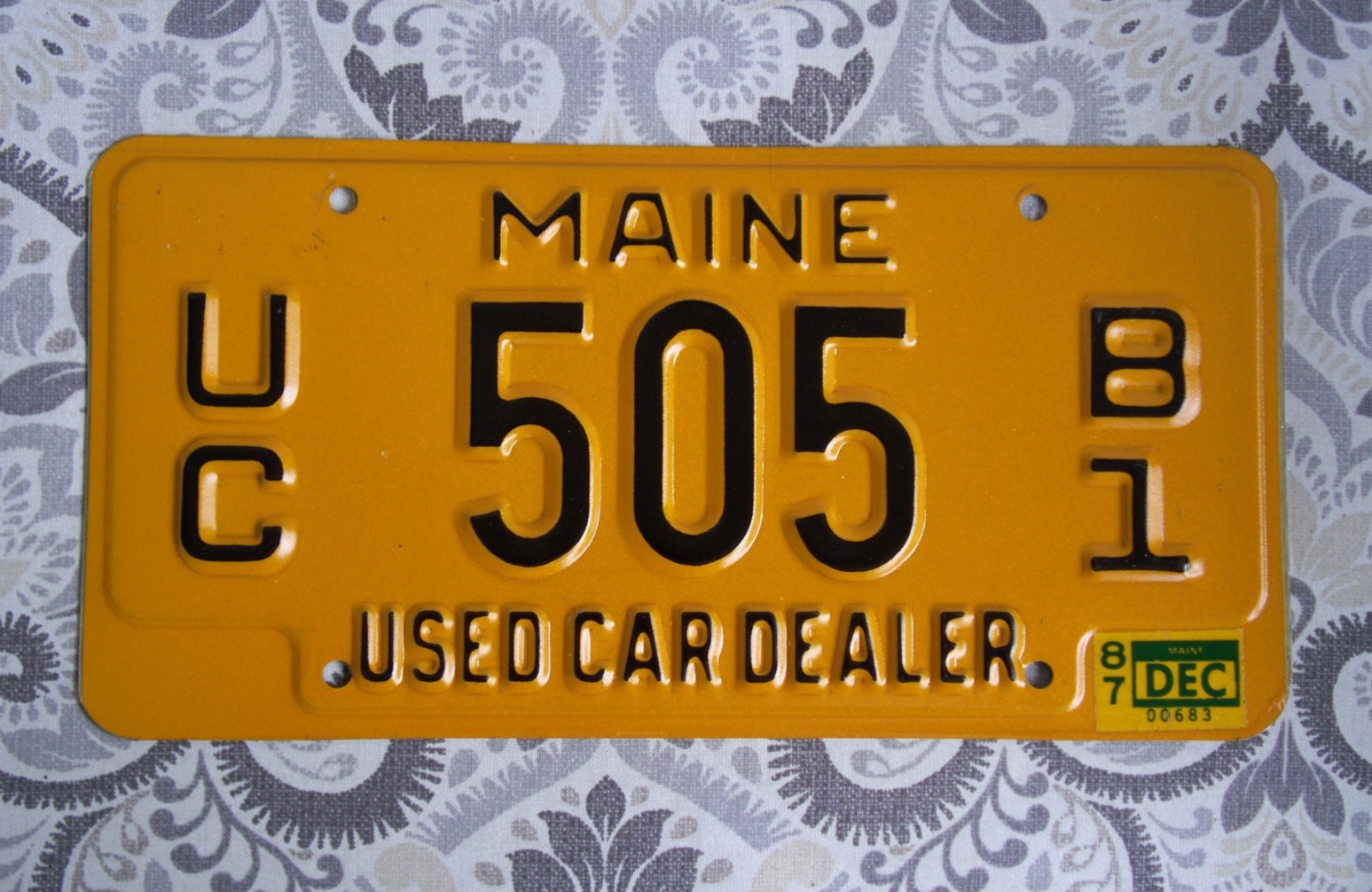 1987 Maine Used Car Dealer License Plate UC 505 B1 Near Mint Cond ...