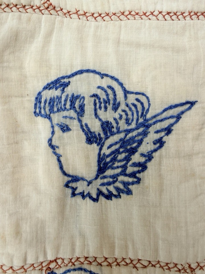 Antique 1930s Hand Embroidered Quilt Red Blue Animal Storybook 64x40 ...