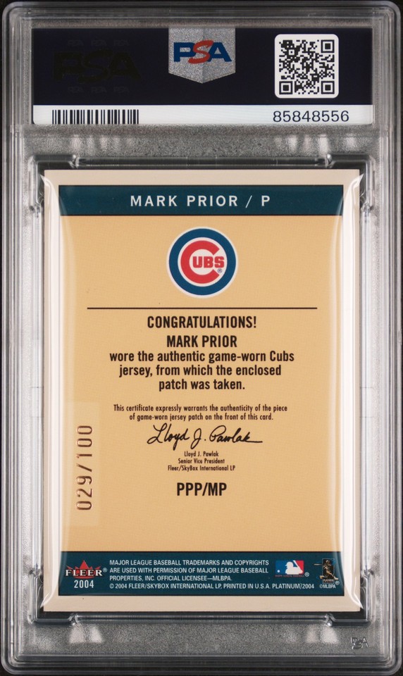 2004 Fleer Platinum Platinum Portraits #PPP/MP Mark Prior Patch PSA 9 ...
