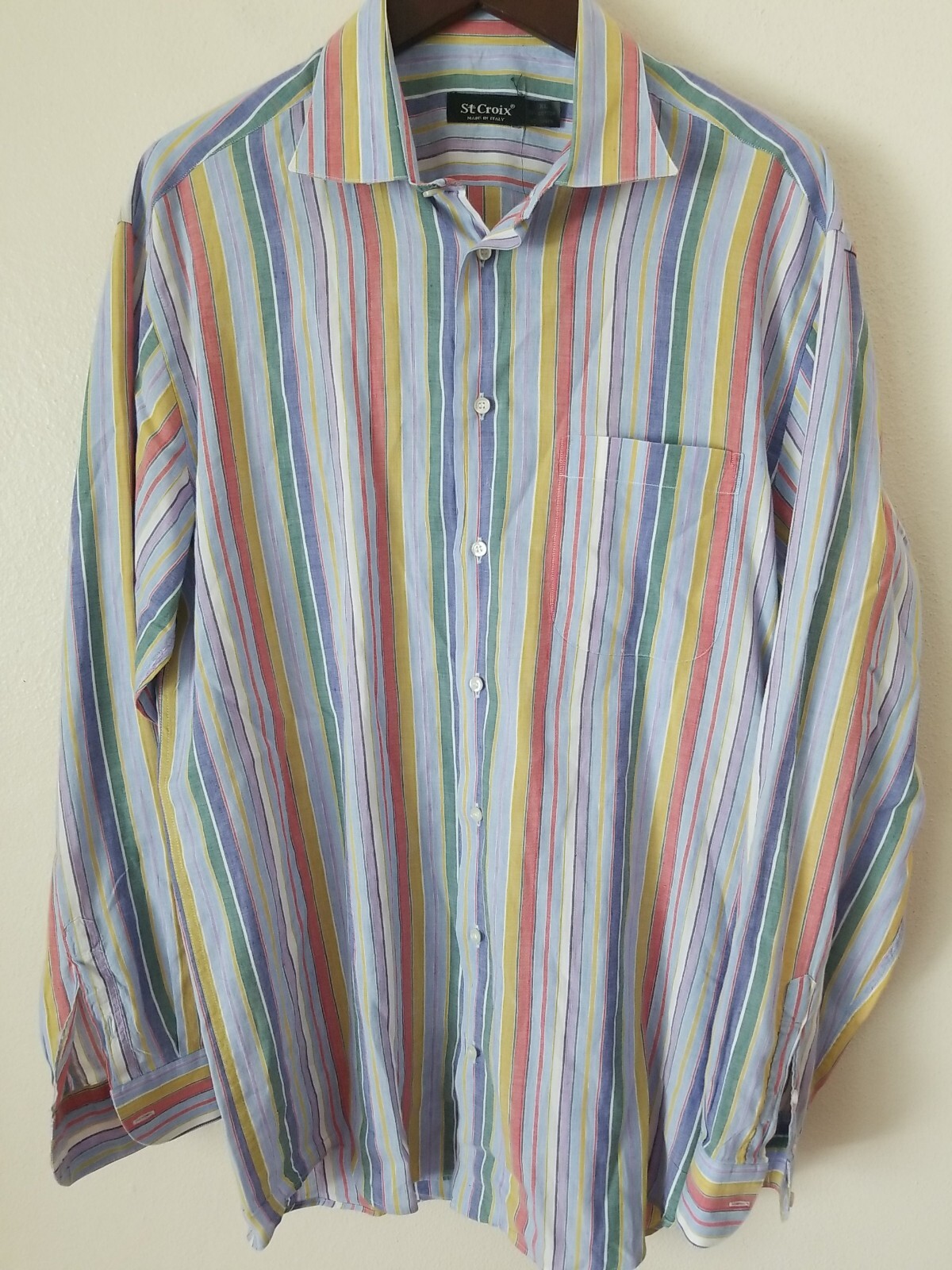 ST CROIX Men's Button Front Long Sleeve Shirt Multicolored Stripes Size ...