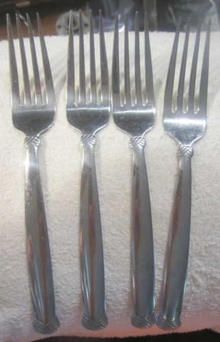 4 set,lot of SATIN RATTAN pattern stainless dinner forks Oneida USA VTG ...