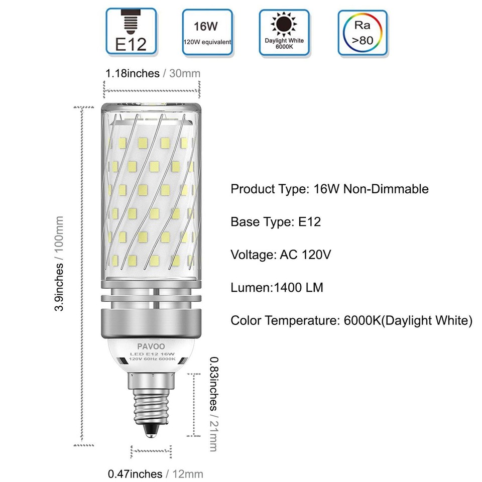 E12 Led Light Bulbs 16w Led Candelabra Bulbs 120 Watt Equivalent 1400lm ...