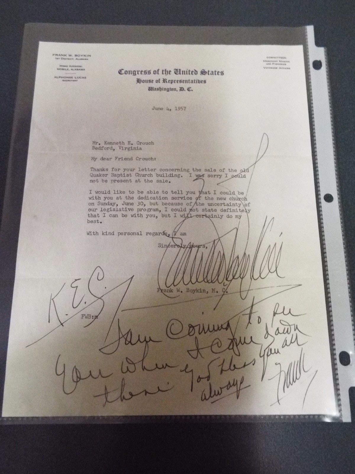 Congress of the United States - Letterhead - Frank Boykin - 1957 | eBay