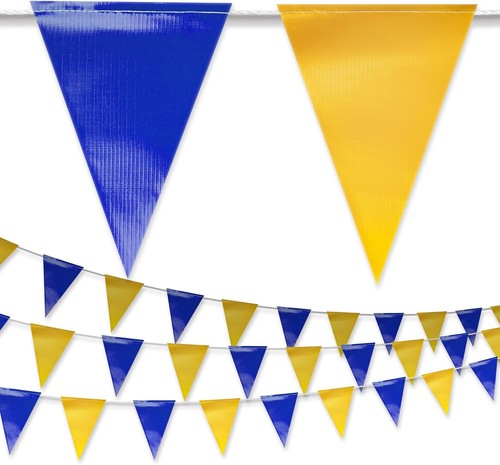 Blue & Yellow Pennant Banner Flags | Heavy-Duty Outdoor 102ft, & | eBay