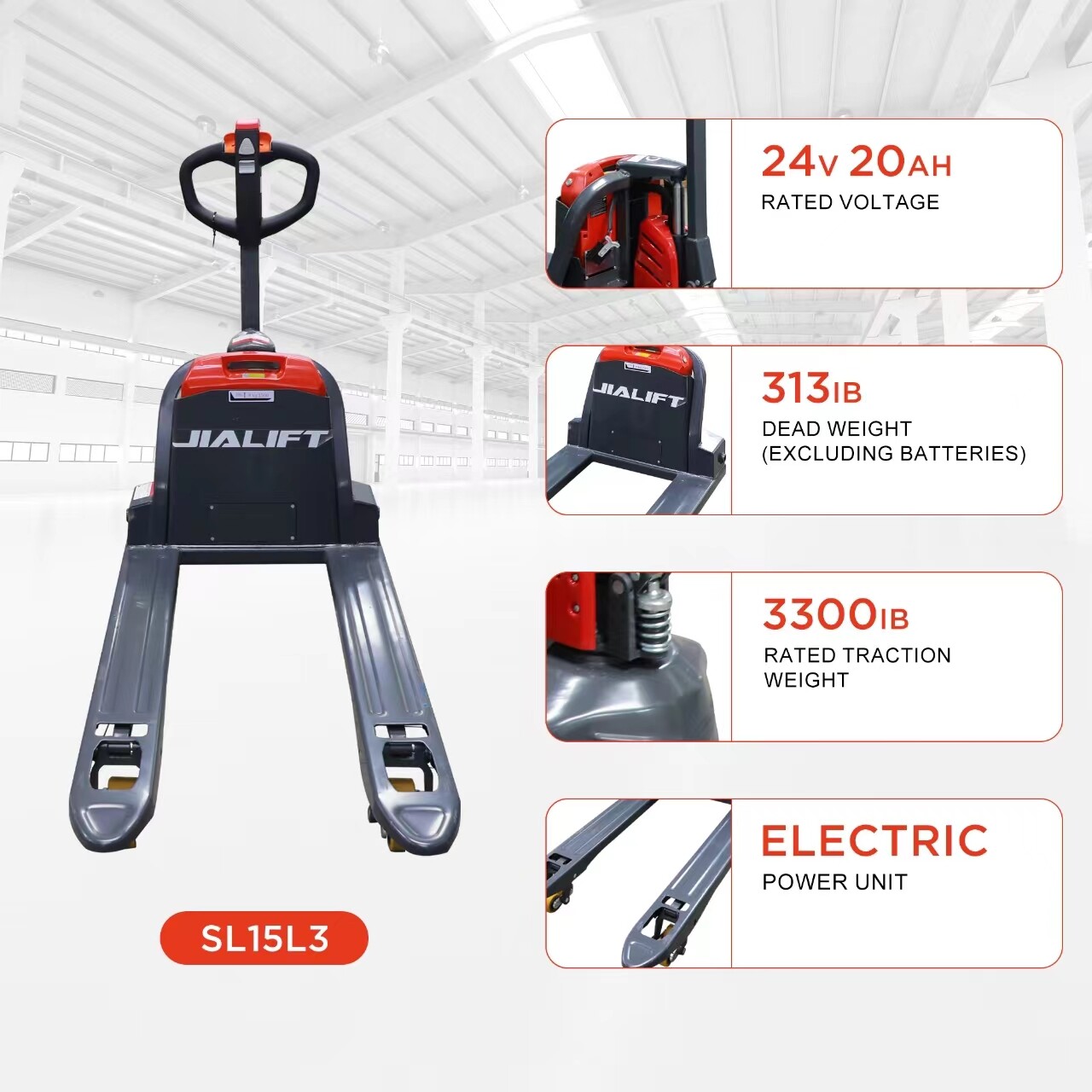 JIALIFT Fully Electric Pallet Jack Truck 24V Lithium Battery 45" x 27 ...
