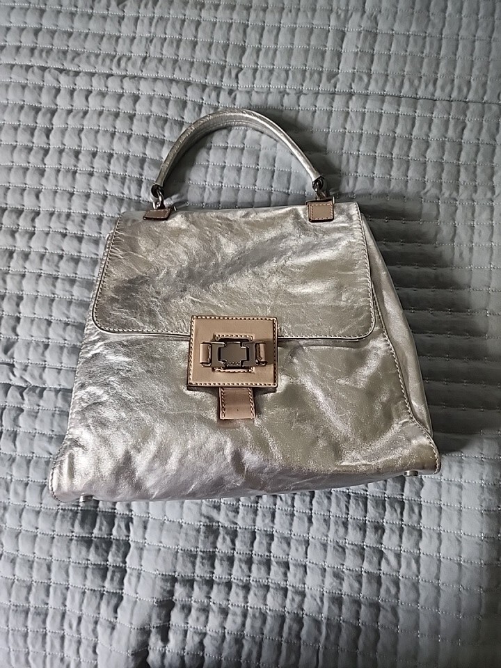 Handbag Abro Leather Metallic SILVER Purse Shoulderbag Purse | eBay