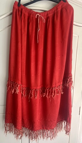 PHOOL Skirt Free Size Red Pull On Hippy Bohemian Style Maxi Vintage ...