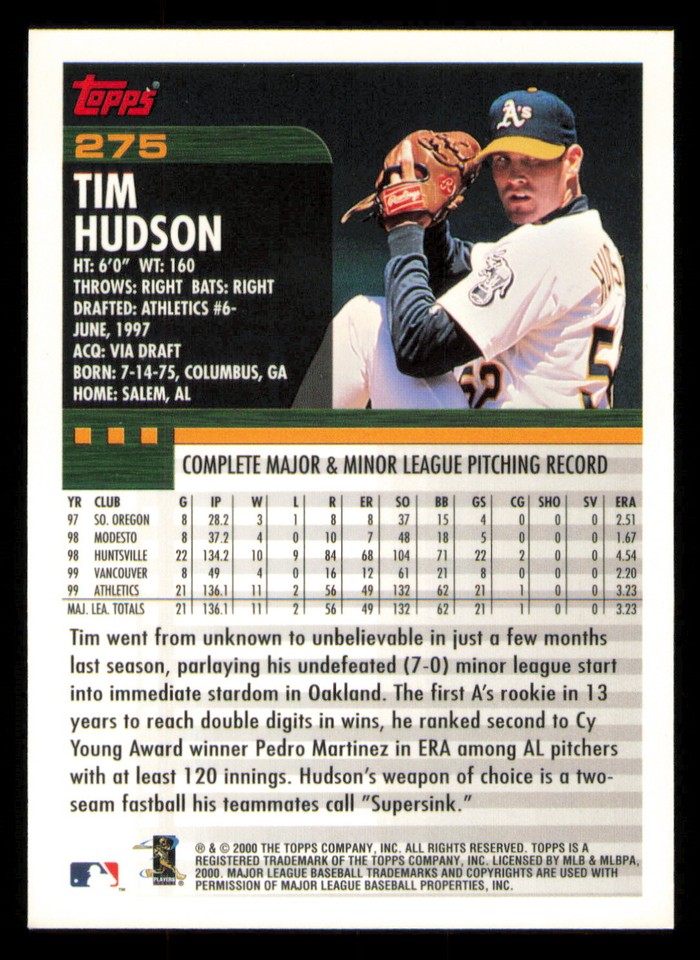 2000 Topps #275 Tim Hudson | eBay