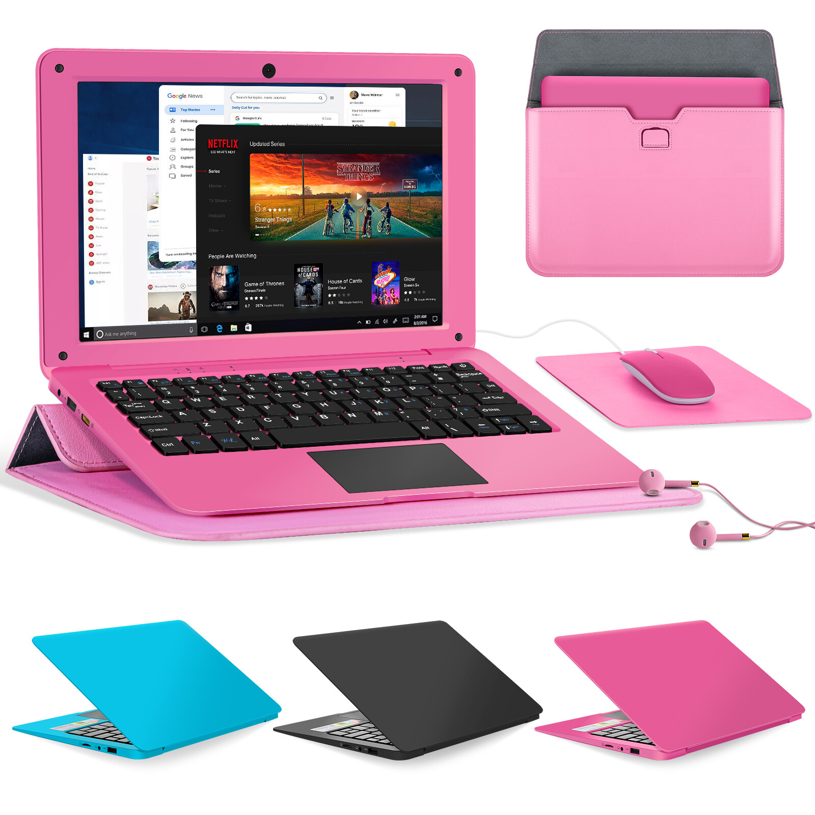 Windows 10 Laptop 10.1" Quad Core Notebook Lightweight Mini Netbook ...