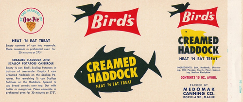 Bird's Creamed Haddock Can Label Rockland Maine Advertising ab1 | eBay