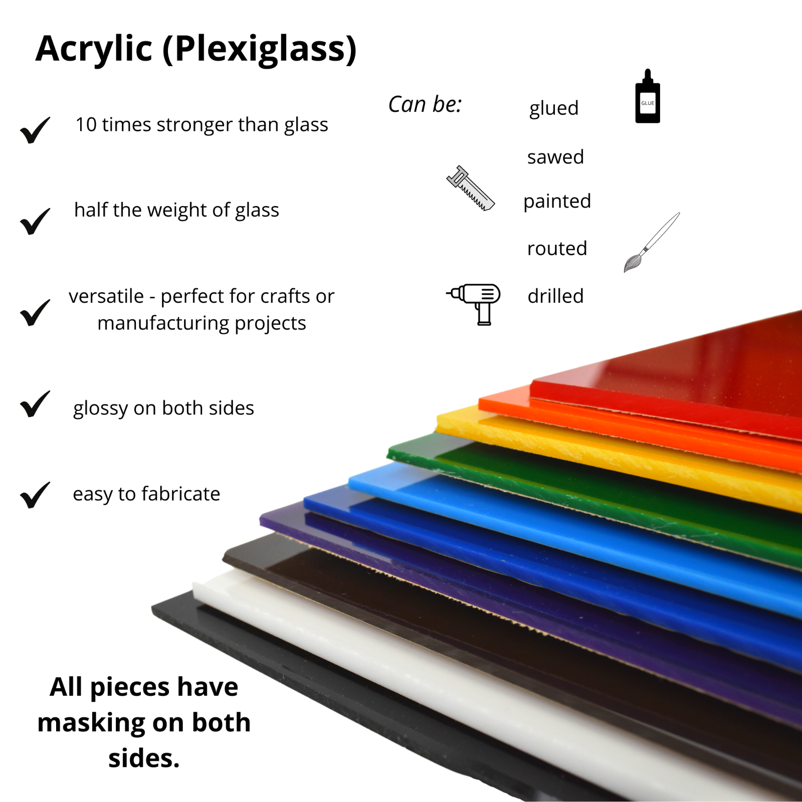 BuyPlastic 7328 White Colored Acrylic Plexiglass Sheet 3/16" x 24" x 48 ...