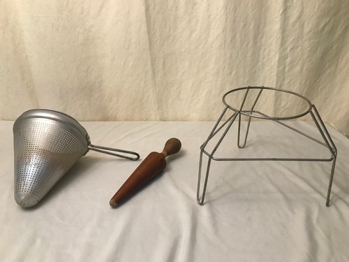 Vtg Aluminum Food Mill Ricer Cone Strainer Sieve Colander w/Stand ...