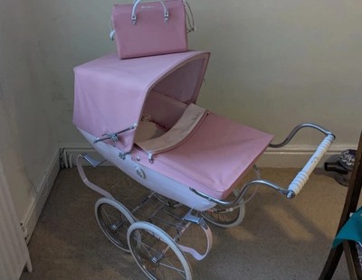 Silver Cross Coach Built Dolls Pram PINK Body And Canopy With Matching ...