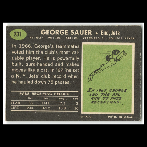 George Sauer Jr. #231 1969 Topps New York Jets Football Card NFL NM | eBay