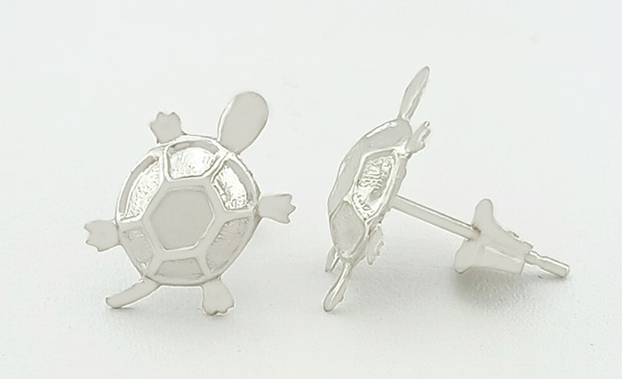 TURTLE STUD EARRING SOLID 14K WHITE GOLD - NEW WITH TAG & FREE GIFT BOX ...