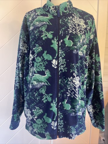 Laura Scott Fleece Forest Blue Green 1X Zip Up Cardigan Cute With ...