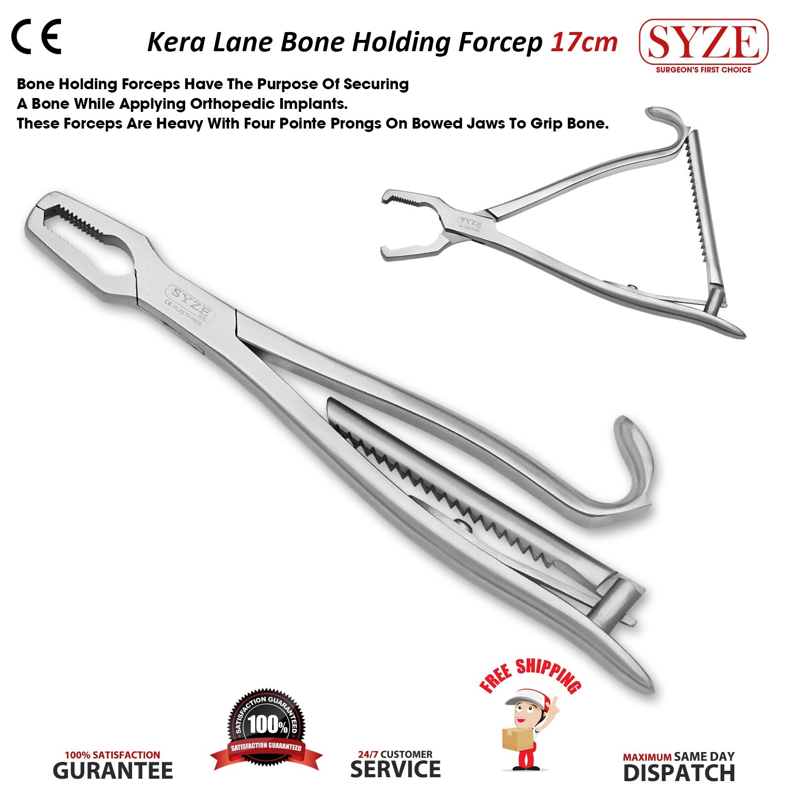 Kern Lane Bone Holding Forceps With Ratchet 17CM Orthopedic Surgical ...