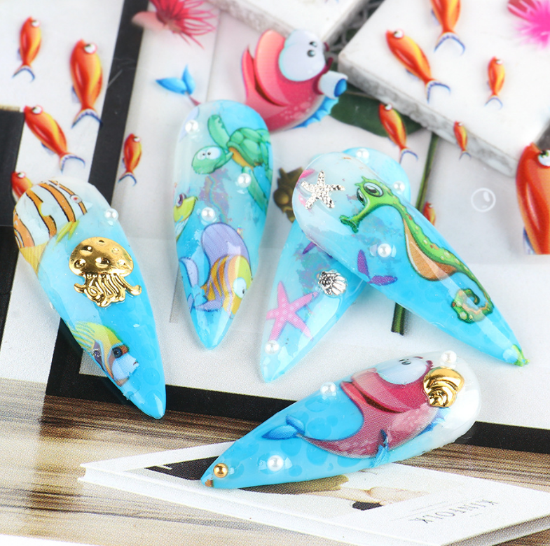 10pcs Ocean Shark Fish Star Turtle Nail Art Film Foil Transfer Decals ...