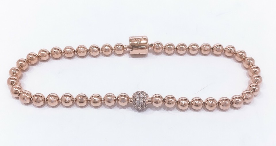 NEW Authentic PANDORA Rose Gold Beads & Pave CZ Logo Clasp Bracelet ...