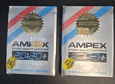 NOS AMPEX 8-Track Cartridge (2) Blank Tape 90Min 20/20+ Sealed Vintage ...