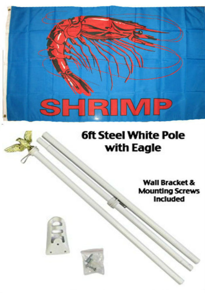 3x5 Advertising Shrimp Seafood Blue Flag White Pole Kit Set 3'x5' | eBay