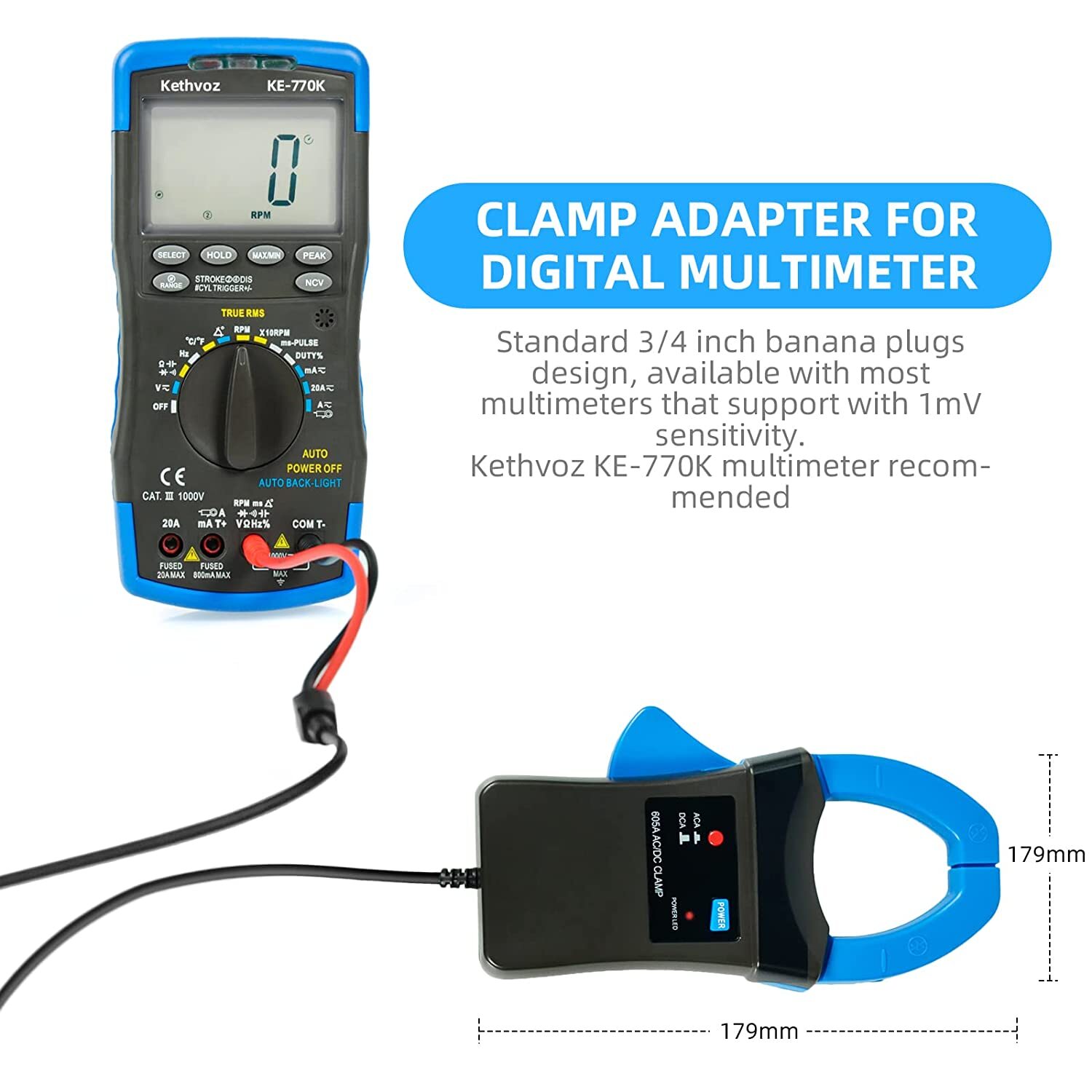 Handheld AC/DC 600A Clamp-on Current Probe Amp Adaptor KE-605A Digital ...