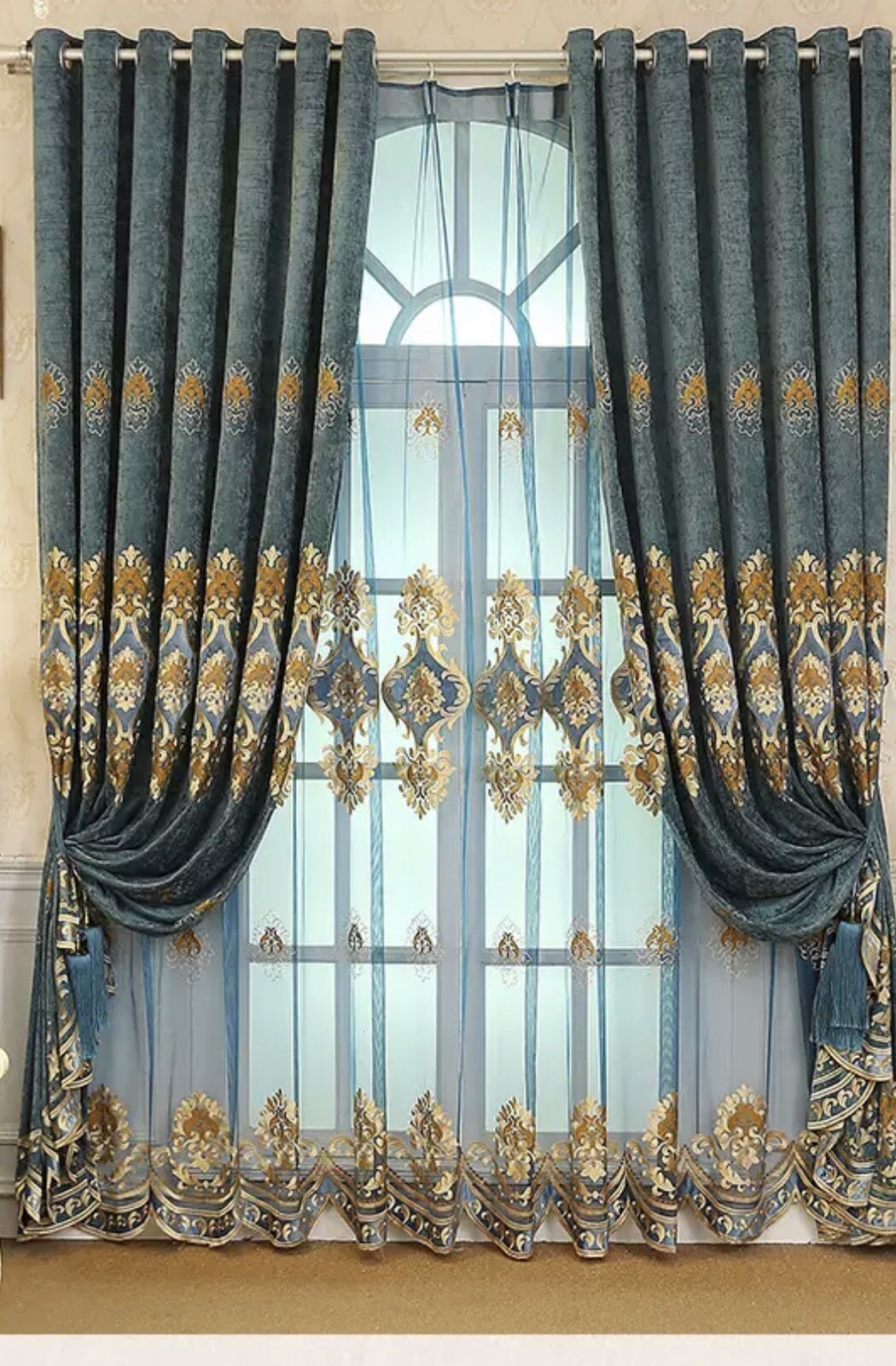 Luxury Embroidered Flowers European Style Windows Curtains With Valance ...