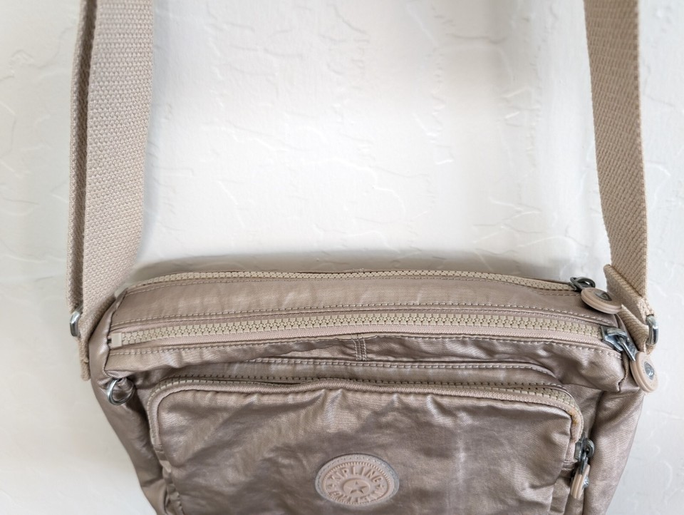 KIPLING Crossbody Quartz Metallic Two Zipper Top Pocket Strap Y2K Purse ...