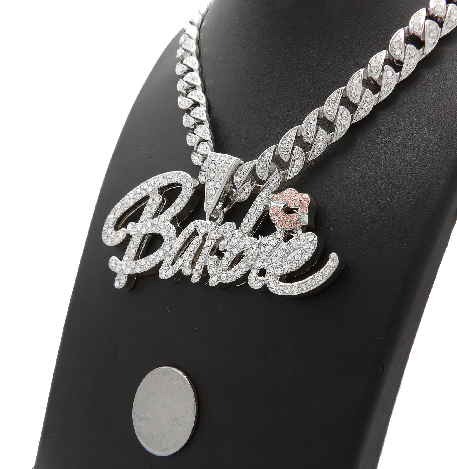 Iced Pink Barbie Lips Pendant 10mm/18" or 20" Ice Bling Cuban Chain ...
