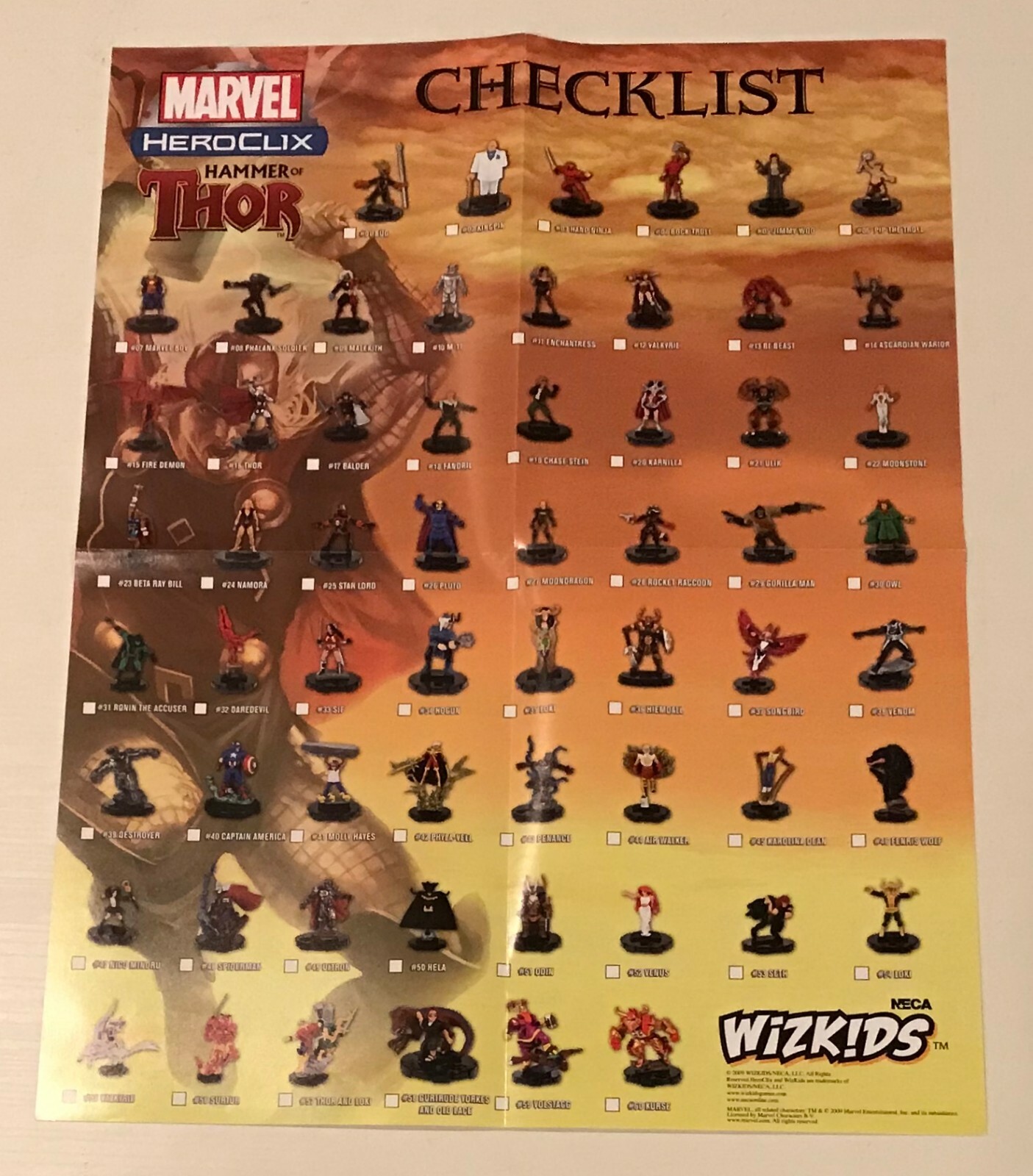 Marvel Heroclix Hammer of Thor Set One Sided 18" x 24" Checklist Poster ...