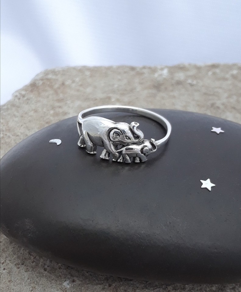 Sterling Silver Elephant Ring, Elephant Jewelry, Mother and Baby ...