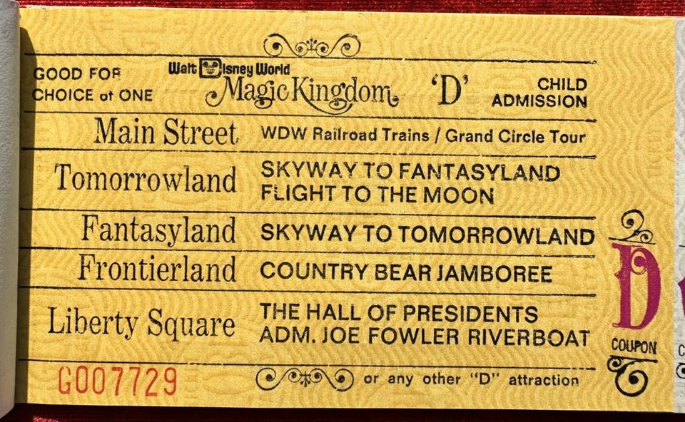 1971 Walt Disney World OPENING DAY Greyhound CHILD Ticket Book TICKETS ...