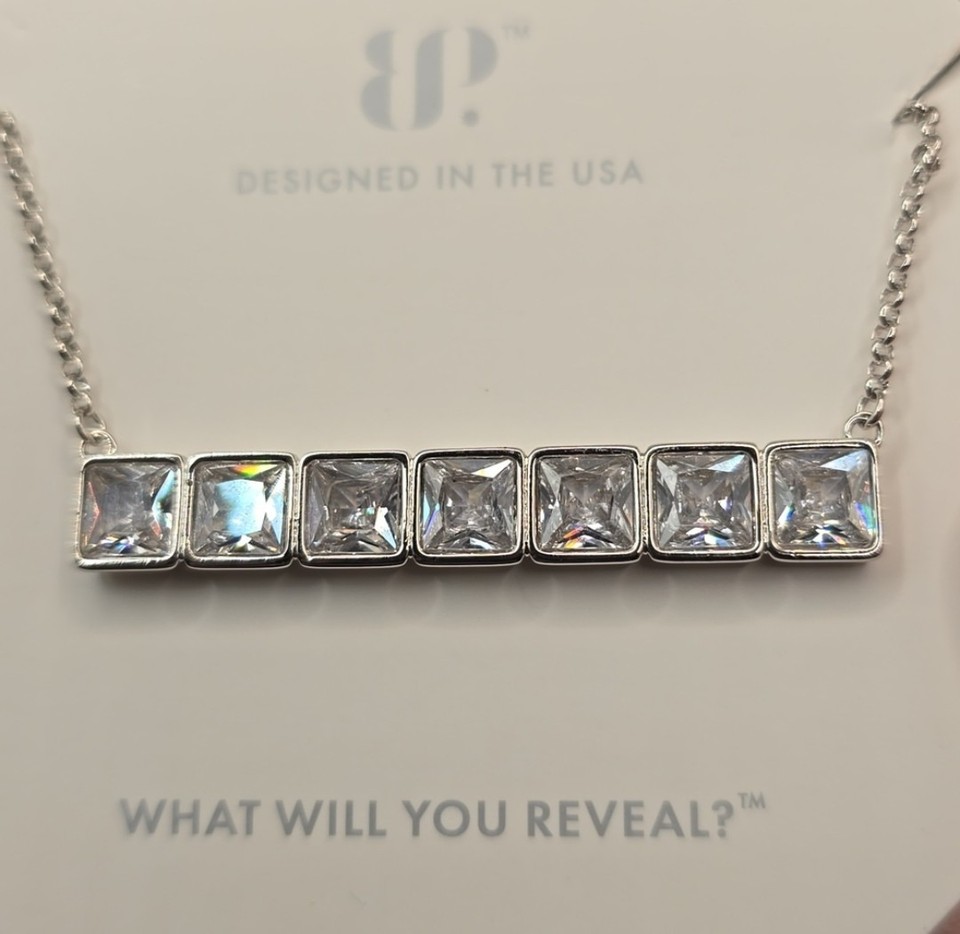 Bomb Party Bar-Necklace Diamond Cubic Zirconia Rhodium Plating Folded ...