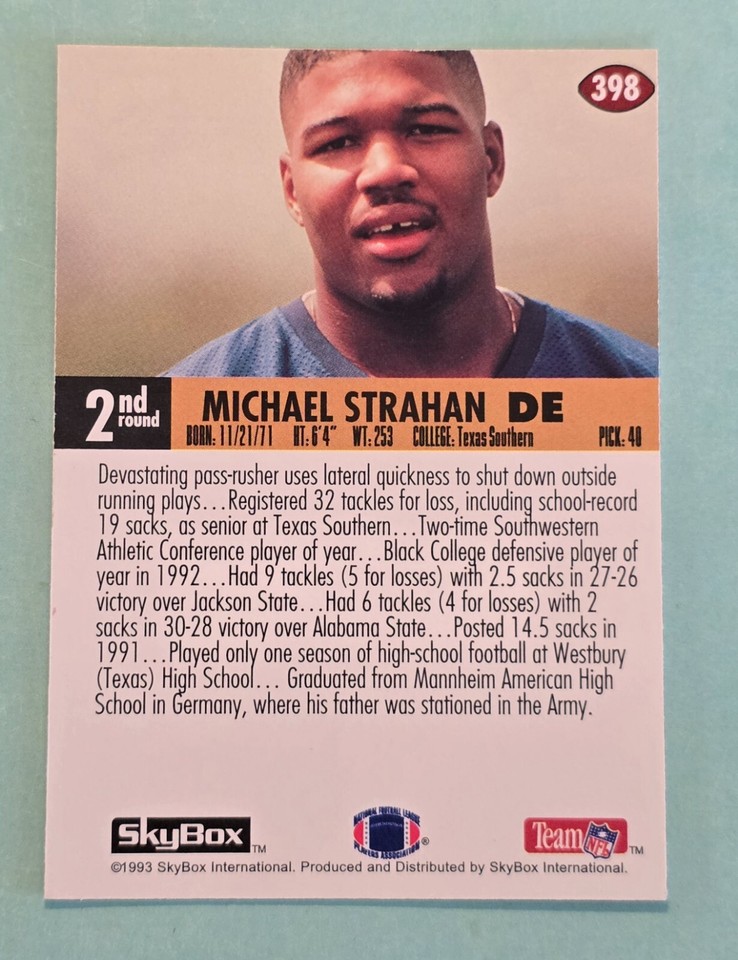 1993 Skybox MICHAEL STRAHAN #398 Impact Rookie RC New York Giants | eBay