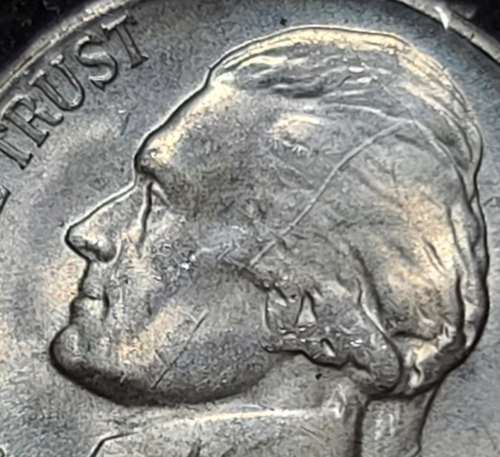 1945 S 5C Jefferson Silver War Nickel - Obverse Die Break Crack Error ...
