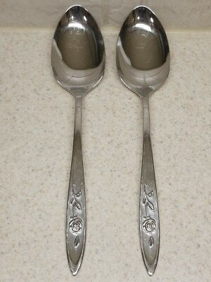 ONEIDA STAINLESS FLATWARE MY ROSE PATTERN PAIR OF LARGE TABLESPOONS 8 1 ...