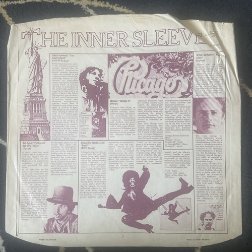 Vintage INNER SLEEVE or SLEEVES 12" CBS Advertising 'V' U.S. US POP 1 x ...