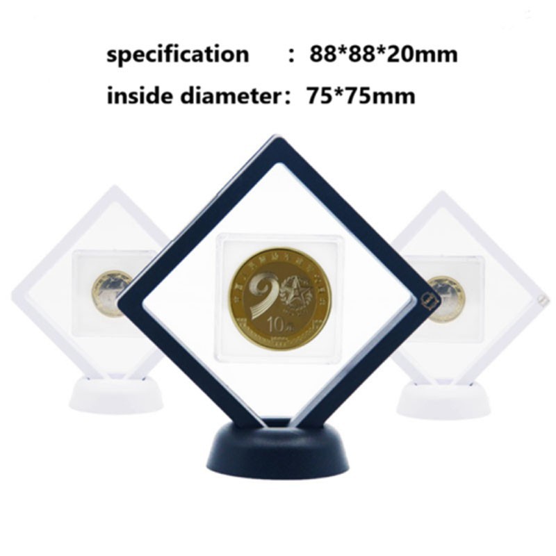 2x 3D Floating Coin Minerals Badge Card Display Frame Holder Box Black ...