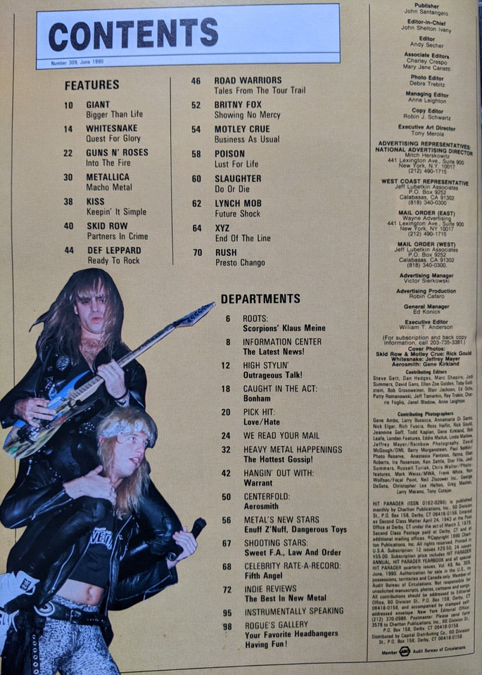 VTG 1990 JUNE HIT PARADER MAGAZINE POISON Crue METALLICA AEROSMITH HAIR ...