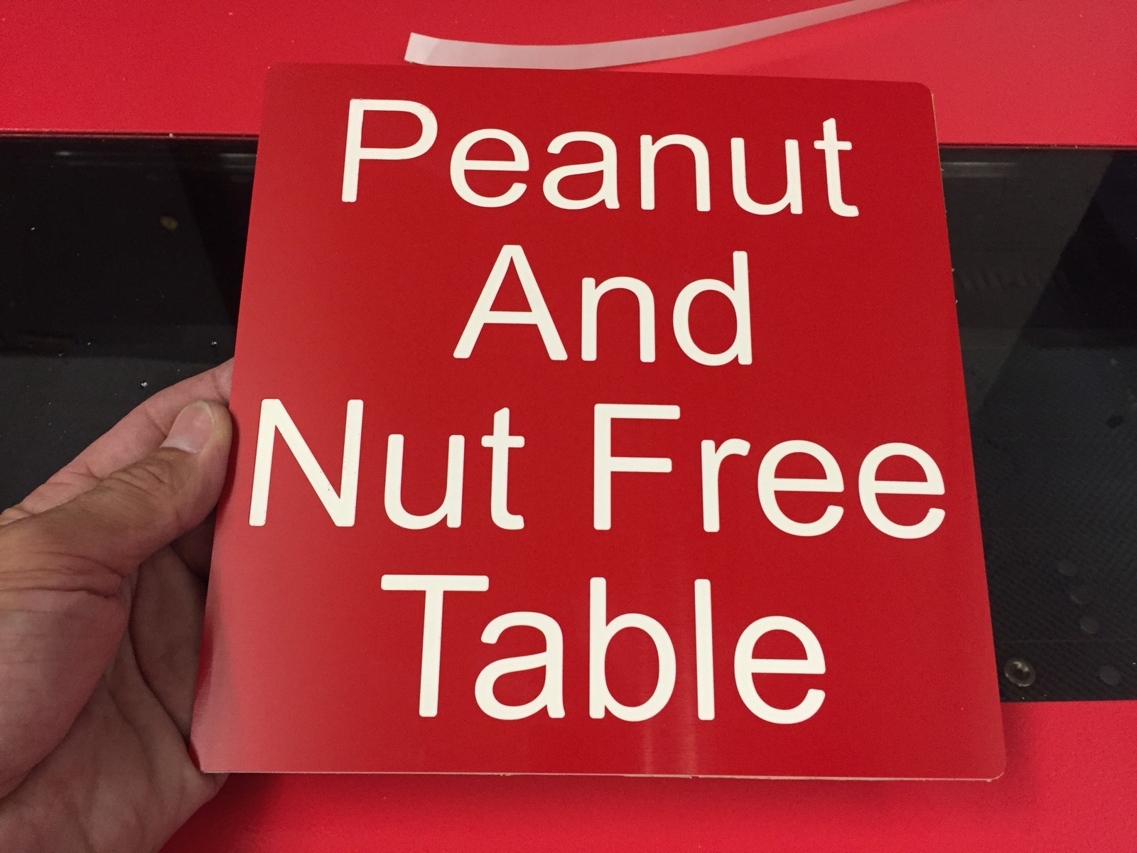 Rowmark Engraved Red/White Peanut / Nut Free Table. Safety Sign For ...