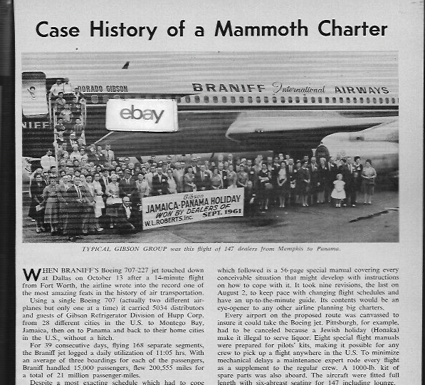BRANIFF INTERNATIONAL1961 BOEING 707 JET CASE HISTORY MAMMOTH CHARTER ...