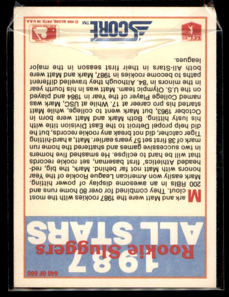 1988 SCORE GLOSSY ROOKIE SLUGGERS (MARK MCGWIRE/MATT NOKES) OAKLAND | eBay