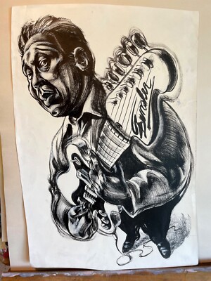 Muddy Waters Ink Wash and Conte Crayon Drawing. | eBay
