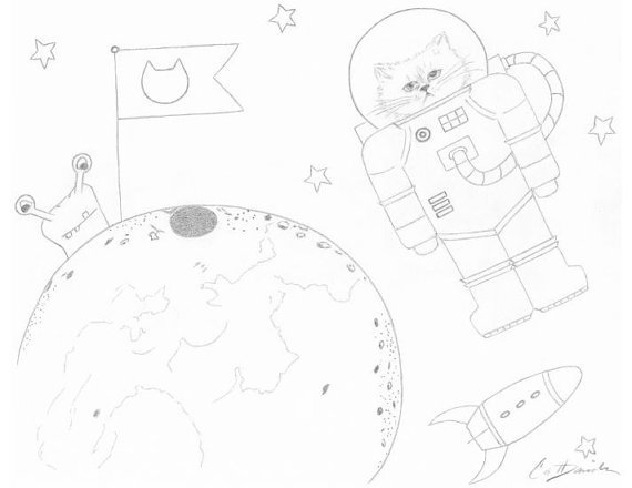 Space Cat Astronaut Cat Coloring Page Cat Cartoon Cat Space Cat