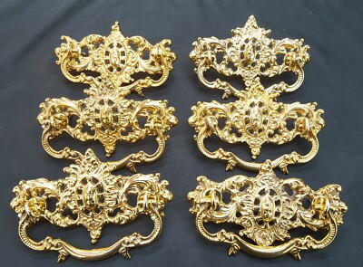 Set of 6 Solid Brass Ornate Filigree Drawer Cabinet Pulls | eBay