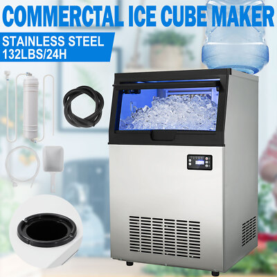 132LB/24H Commercial Built-in Ice Maker Undercounter Freestand Ice Cube ...