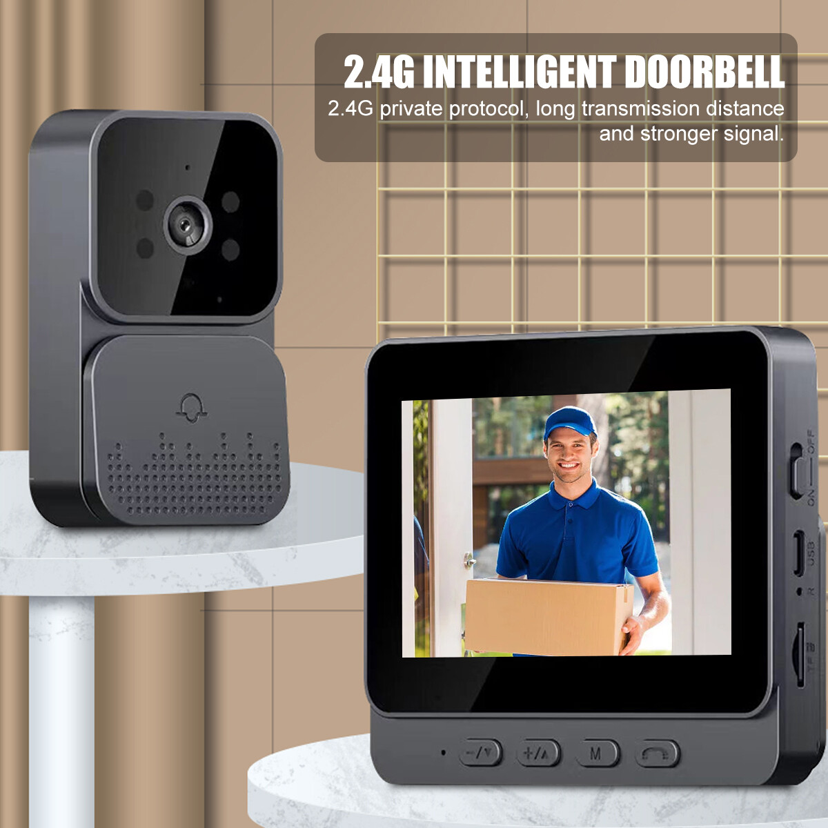 Wireless Doorbell Camera And Monitor 1set 4.3 Inch Screen Video