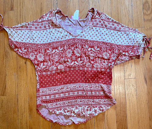 Shasa Red and White Patterned Cold Shoulder Top | eBay