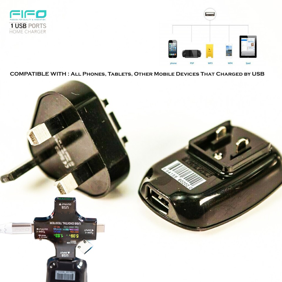 Home Charger Mains USB 3 Pin UK Wall Plug Adapter Charging for Phones ...