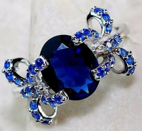 4CT Treated Blue Sapphire 925 Solid Genuine Sterling Silver Ring Sz 8 ...
